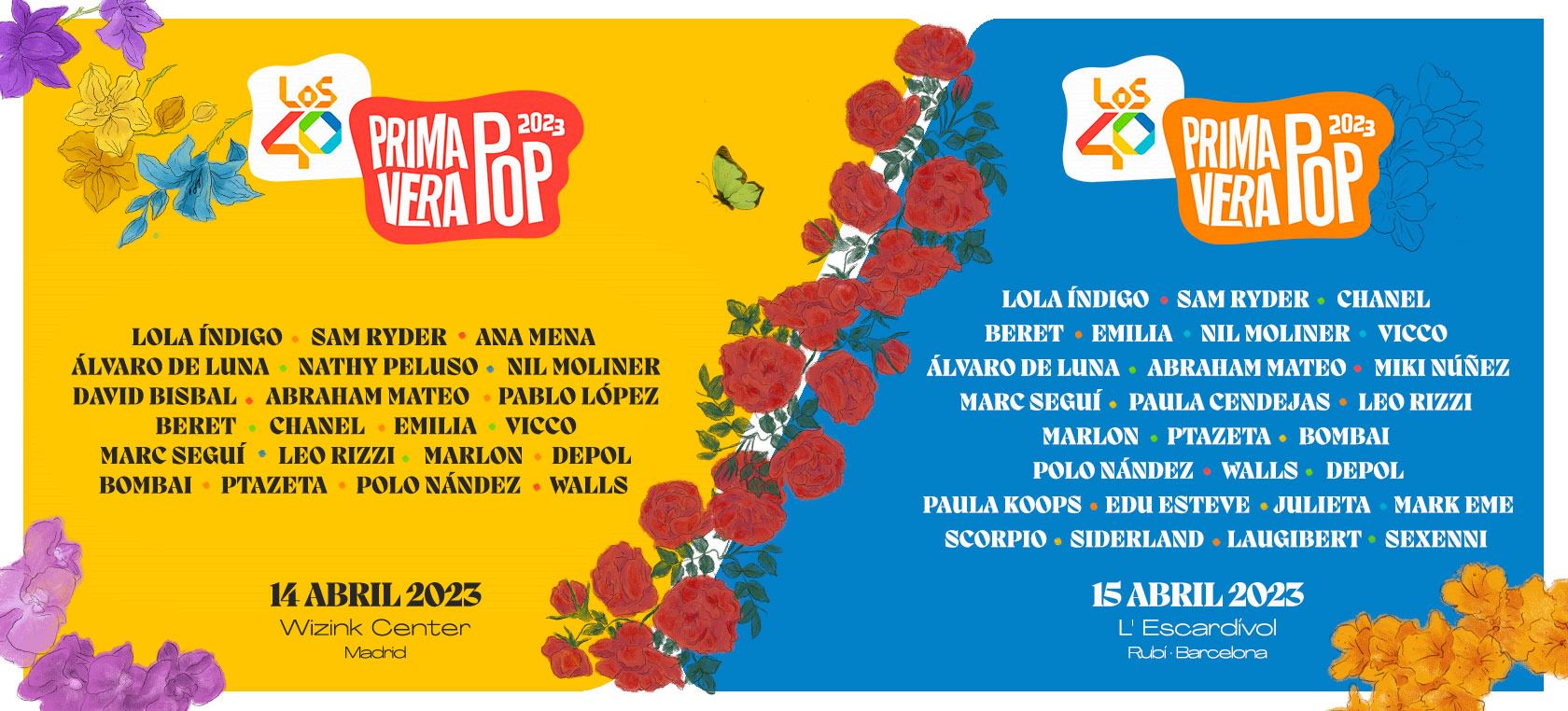 Cartel del festival LOS40 Primavera Pop en Madrid y Barcelona