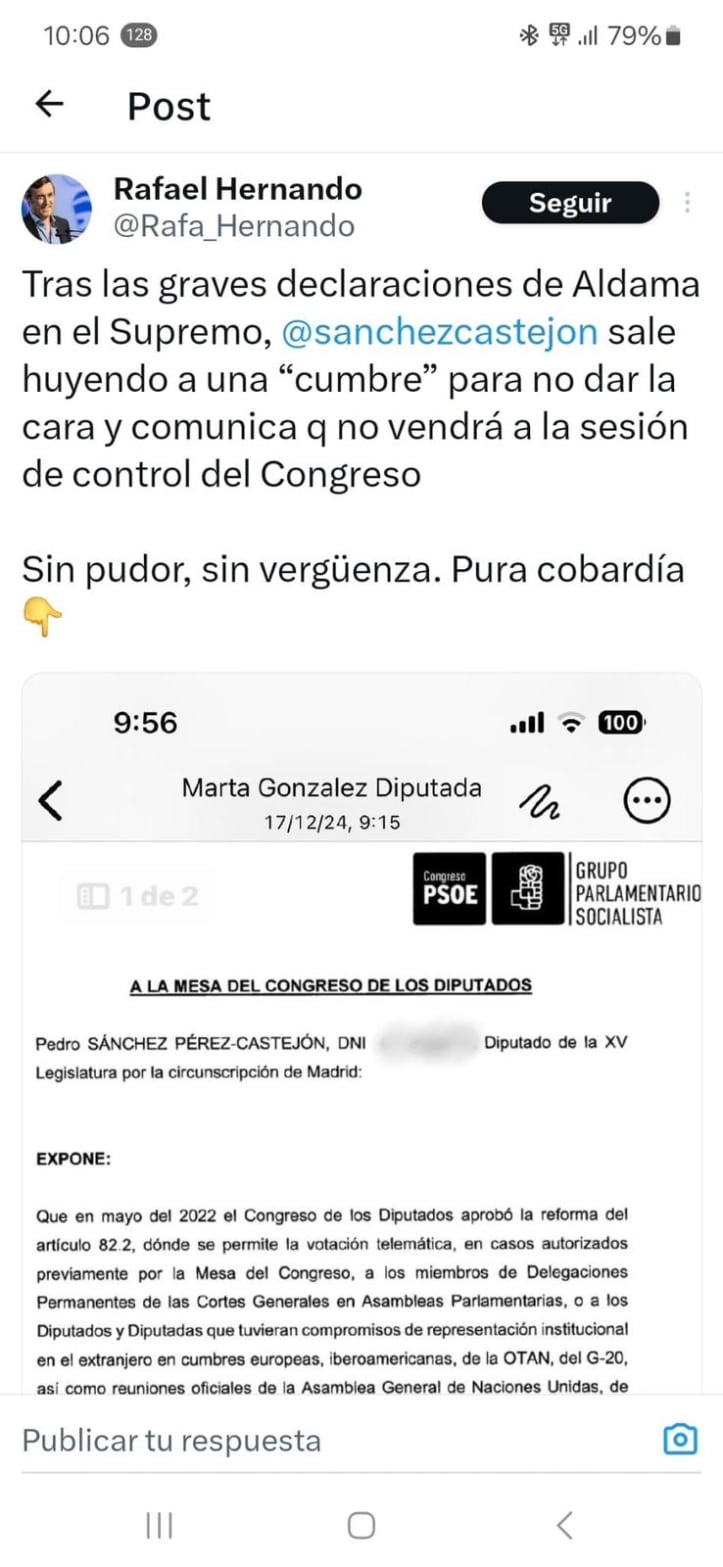 Rafa Hernando comparte el DNI de Pedro Sánchez en X